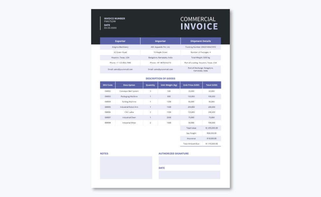 13 Professional Commercial Invoice Templates
