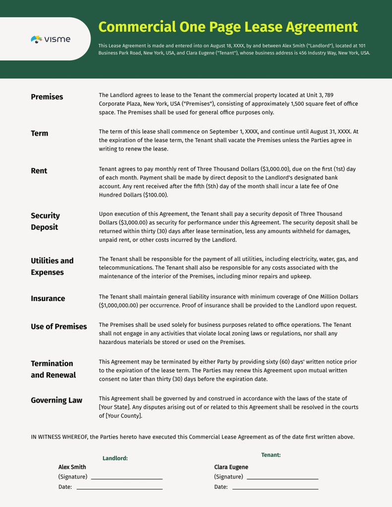 One Page Lease Agreement: How to Write It + Templates | Visme